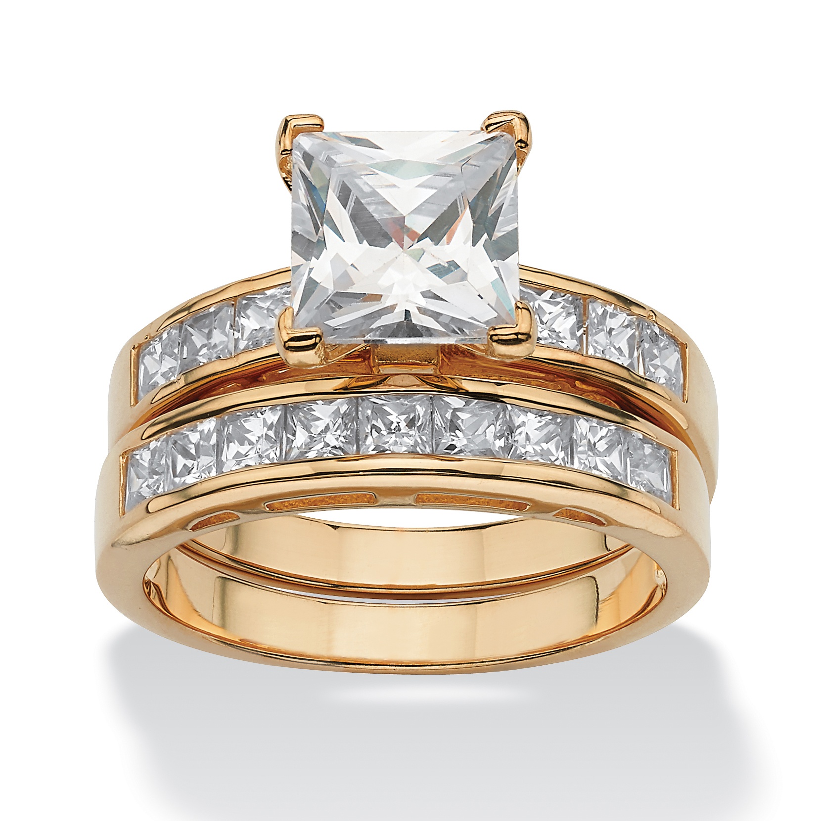 3 65 Tcw Cubic Zirconia Bridal Ring Set In 18k Gold Over 925 Sterling