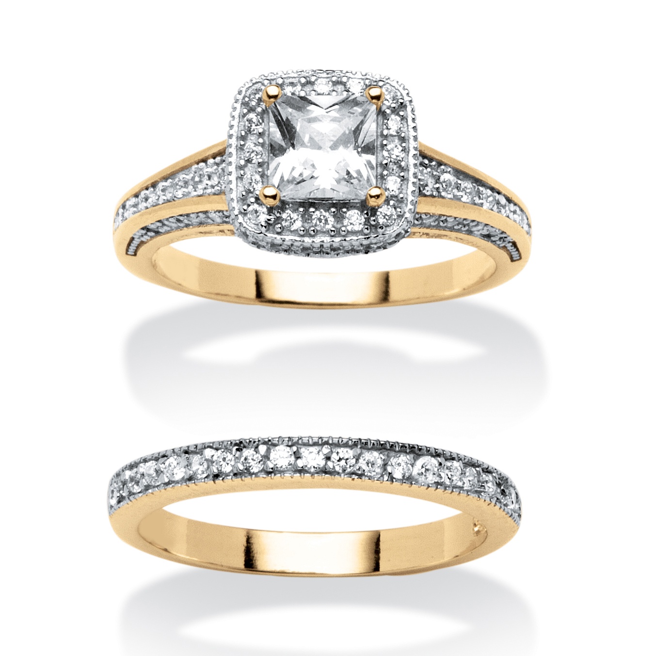 1 35 Tcw Princess Cut Cubic Zirconia Two Piece Bridal Set 18k Gold