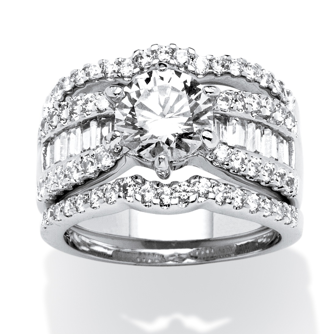 3 67 Tcw Round Cubic Zirconia 3 Piece Multi Row Bridal Ring Set At