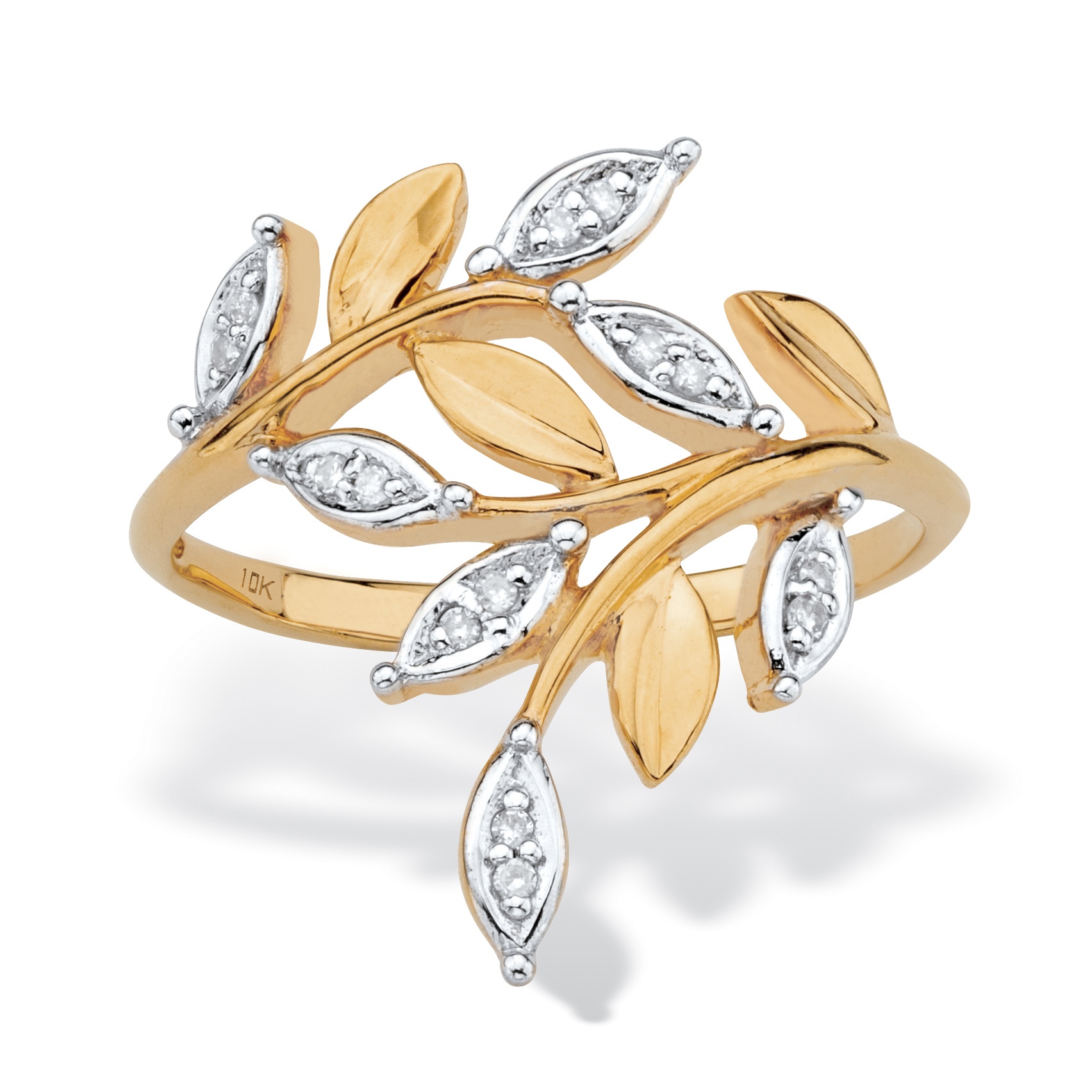 Diamond Accent Marquise-Shaped Bypass Leaf Ring in Solid 10k Yellow ...