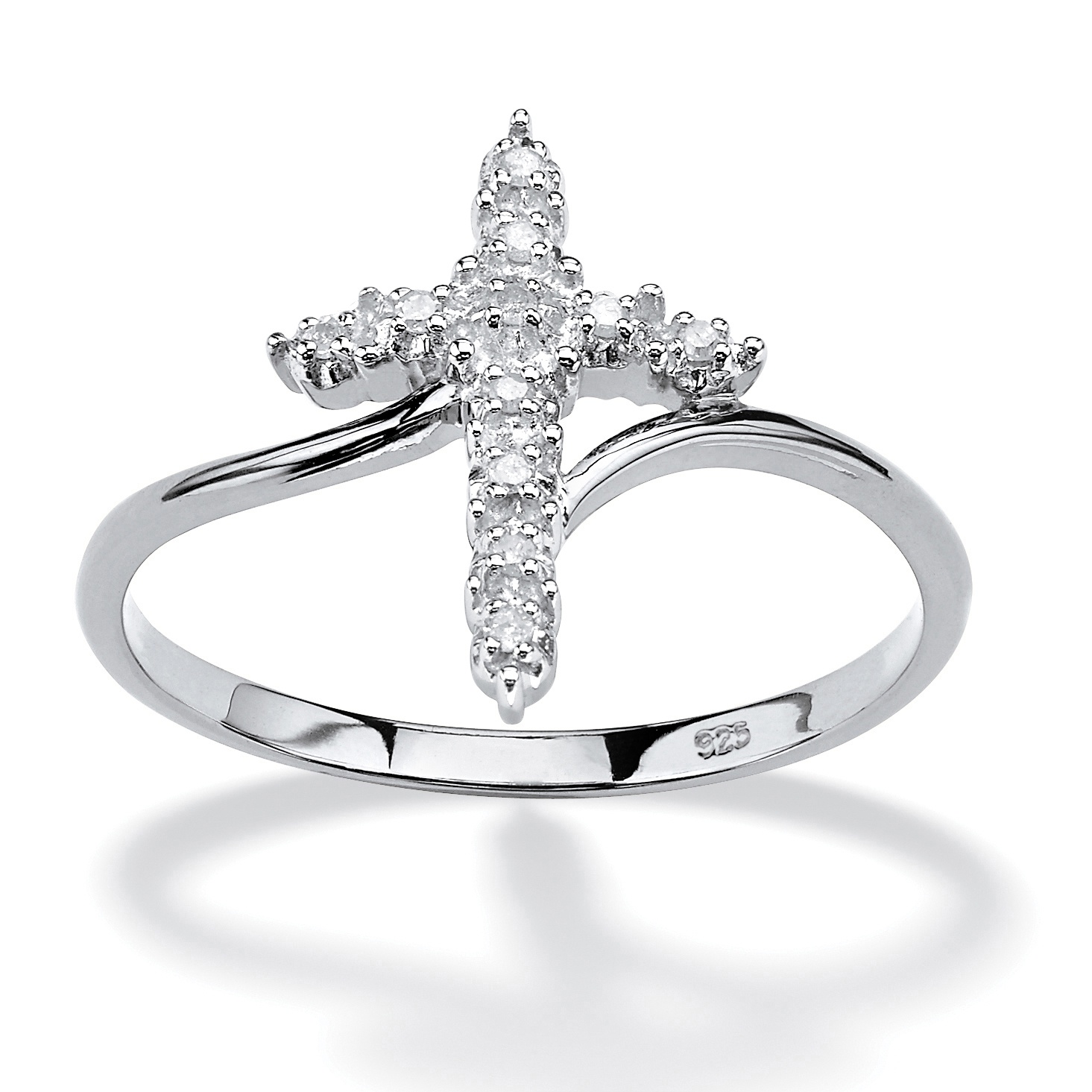 Diamond Accent Cross Ring in Platinum over Sterling Silver at PalmBeach ...